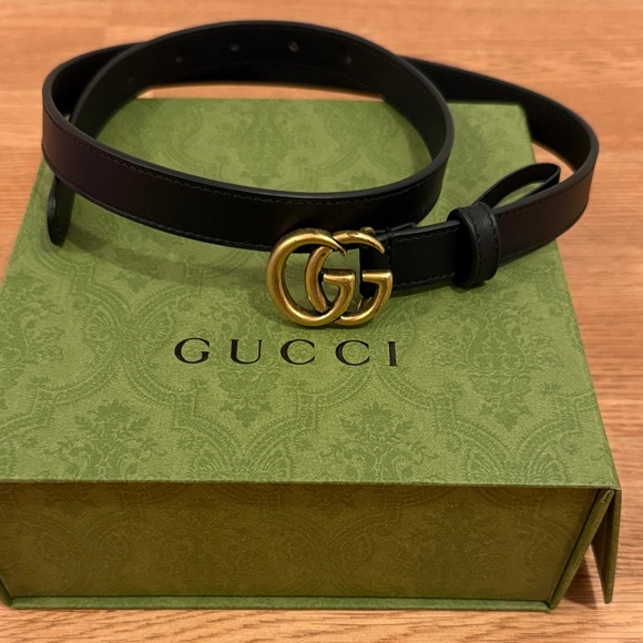 Gucci | Accessories | Gucci Black Belt With Gold Gg Buckle | Poshmark
